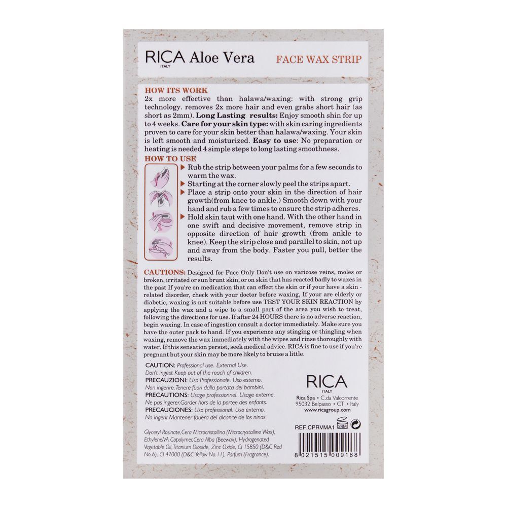 Rica Face Wax Strip for All Skin Types Aloe Vera 20 Strips – Rozzana.pk